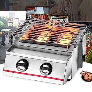YIYIONCE 2-Burners BBQ LPG Gas Grill, Portable Outdoor Barbecue Grill with Oil Catch Tray, Tabletop Smokeless Barbecue Cooker, Stainless Steel Removable Grill or Outdoor, Kitchen or Home Use| US STOCK