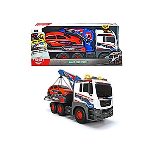 DICKIE TOYS 203749025 203749025 203749025 Tow Truck with Free-Wheel Motorised Crane Arm + 1 Car 55 cm Multi-Coloured