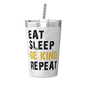 Eat-Sleep-Be-Kind-Repeat-Gifts 12oz Travel Coffee Mug Tumbler with Flip Lid Reusable Insulated Stainless Steel Cold Brew Iced Coffee Cup Thermos-LL