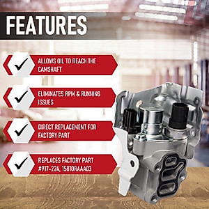 Spool Valve Assembly with Oil Pressure Switch - VTEC Solenoid - Compatible with Honda & Acura Vehicles - Accord 2.4L, Civic 2.0L, CR-V, Element, RSX - Replaces 15810RAAA03, 15810-RAA-A01, 917224