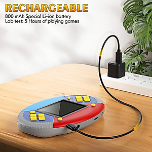 TEBIYOU Handheld Game Console for Kids Build in 218 Puzzle Leisure Video Games Portable Rechargeable Oval Colorful Gamming System with 3.0” LCD Boys Girls Birthday Christmas Party Gift (Gray)