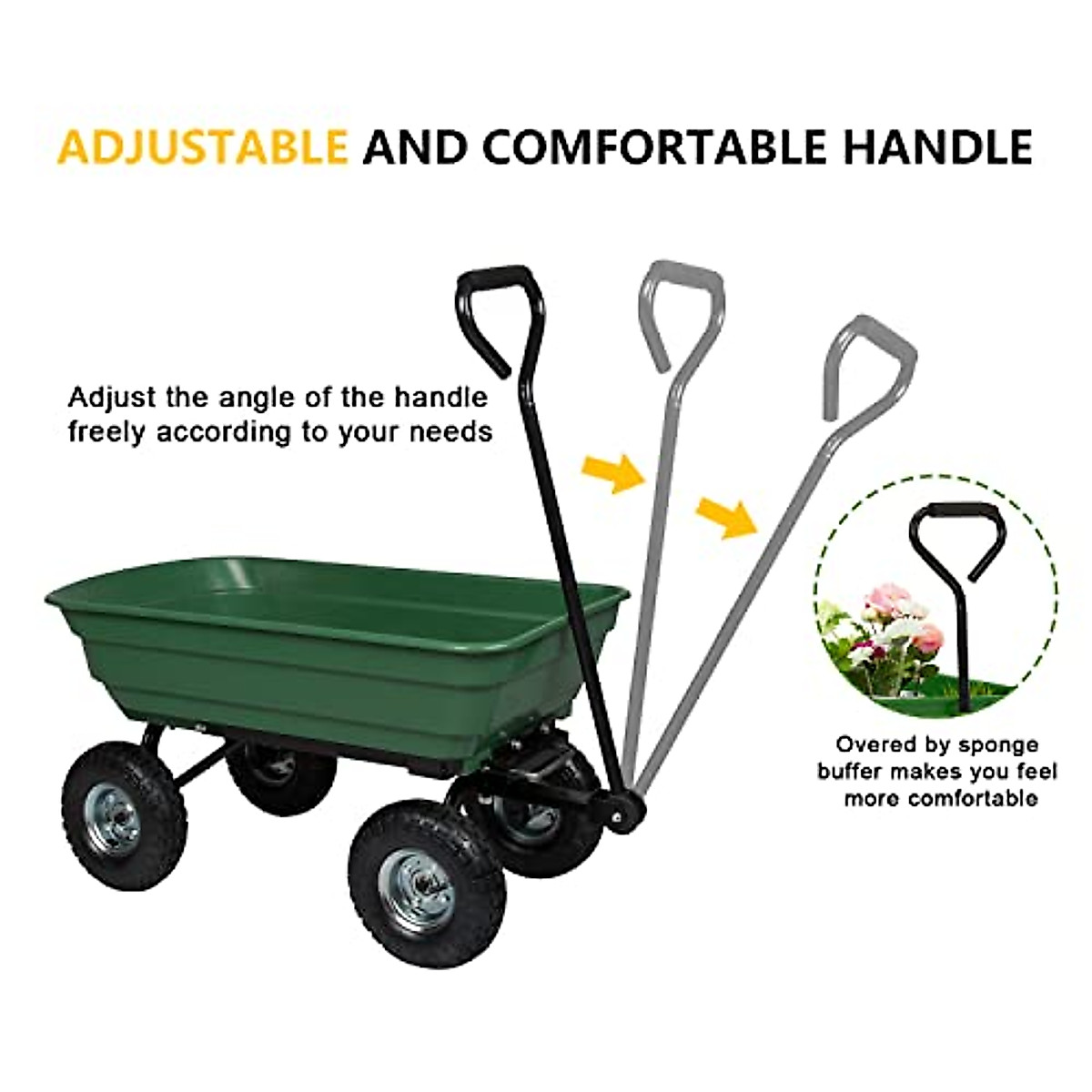 Garden Dump Cart - Poly Utility Wagon Carts 600lbs Capacity with Steel Frame for Outdoors, Lawns, Yards, Farms, and Ranches, Green