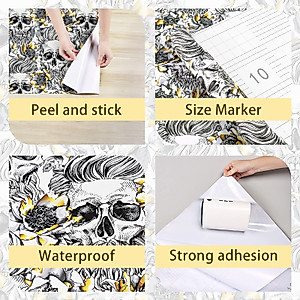 STICKEEP Skull Floral Wallpaper Stick and Peel Boho Gold Floral Peel and Stick Wallpaper for Bedroom Bathroom Wall Paper Black White Floal Contact Paper for Cabinets Self Adhesive Vinyl Roll 24”x118”