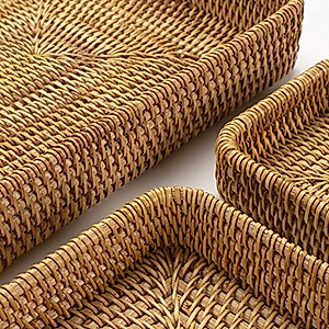 Rattan Serving Tray, Rectangular Woven Tray, Natural Wicker Decorative Serving Baskets for Organizing Tabletop Bathroom Kitchen Counter (Natural)