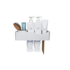 Shower Shelf Wall Mounted, No Drilling, Adhesive Bathroom Shower Caddy, Bathroom Storage Organizer, Toothbrush Holders/White