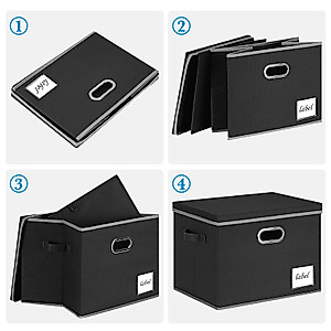 PFFVRP Extra Large Storage Bins with Lids, 16"x12"x12" Foldable Linen Fabric Storage Boxes with Lids, Storage Basket with Lid with Handles and Label, Storage Bin for Living Room Closet Office (Black)
