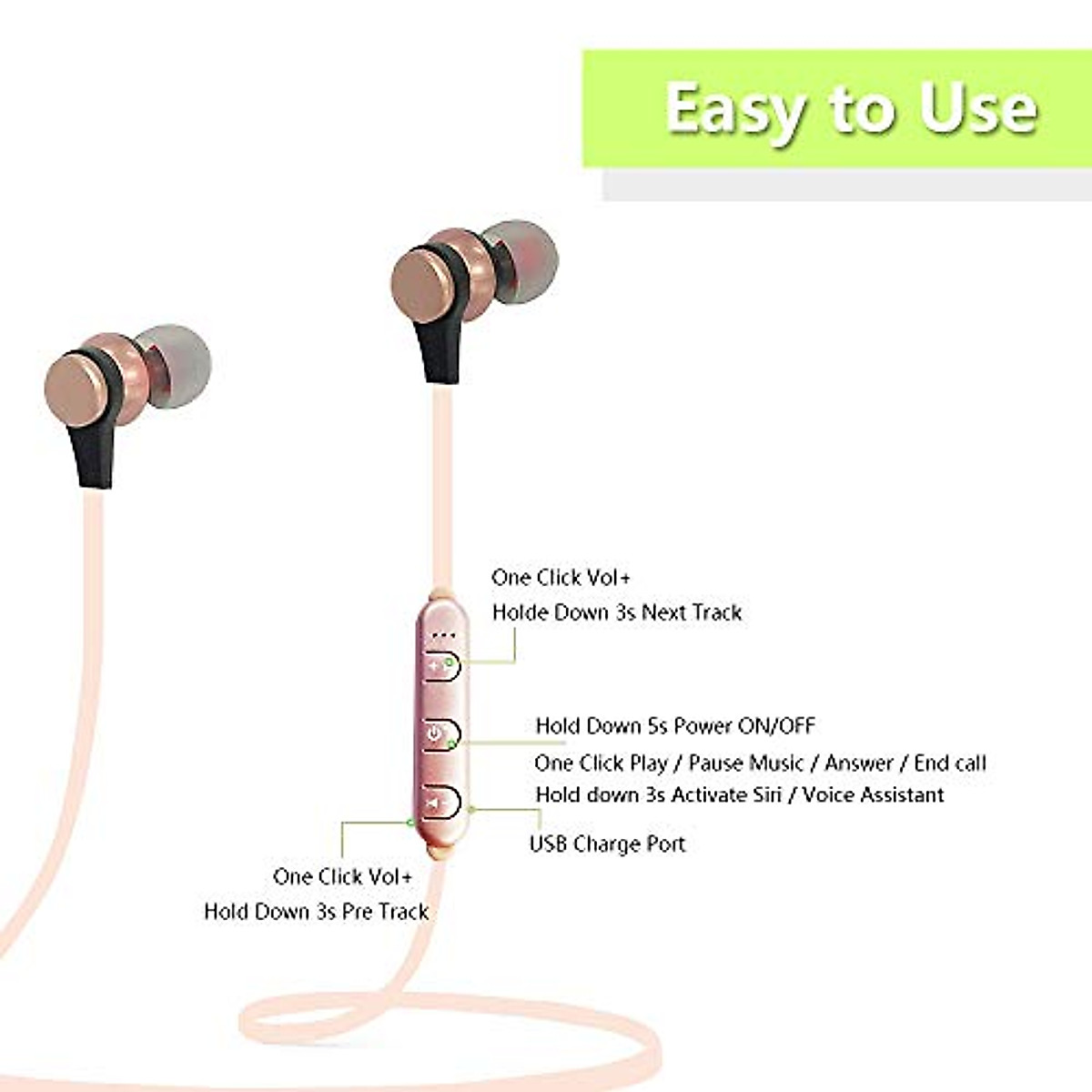 Woostar Bluetooth Headphones, Bluetooth 5.0 Wireless Magnetic Earbuds Sweatproof Earphones Stereo Headphones for Running Workout Gym Noise Cancelling (Rose Gold)