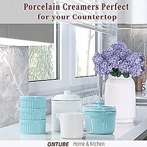 ONTUBE Ceramics Creamer,Porcelain Coffee Milk Creamer Pitcher with Handle for Home and Kitchen - 12OZ (White)