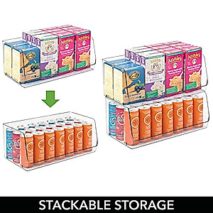mDesign Large Stackable Plastic Food Storage Organizer Bin with Open Front - Perfect for Refrigerator, Freezer, Cupboard, Cabinet, and Pantry Organization - 15" Wide - Ligne Collection - 2 Pack, Clear
