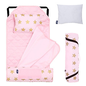 Wildkin Kids Modern Nap Mat with Reusable Pillow for Boys & Girls, Perfect for Elementary Sleeping Mat, Features Elastic Corner Straps, Soft Cotton Blend Materials Nap Mat for Kids (Stars)