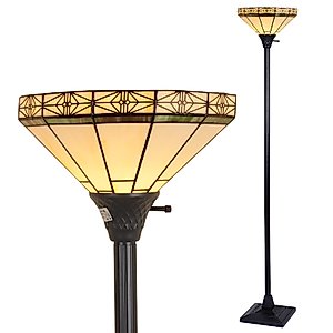 Capulina Tiffany Torchiere Floor Lamp 70" Tall Vintage Industrial Pole Cream Style Stained Glass Standing Light for Living Room Bedroom Home Office