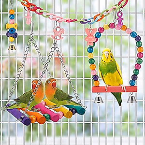 Bird Parakeet Toys,Swing Hanging Standing Chewing Toy Hammock Climbing Ladder Bird Cage Colorful Toys Suitable for Budgerigar, Parakeet, Conure, Cockatiel, Mynah, Love Birds, Finches