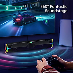 Fishcovers Bluetooth Computer Speakers for PC Desktop Monitor, RGB PC Sound Bar, USB Powered PC Speakers, HiFi Stereo Gaming Speakers for Laptop