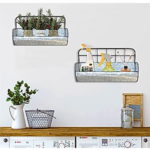 ShabbyDecor Galvanized Metal Farmhouse Wall Storage Holder Rustic Tin Shelves for Kitchen Laundry Room Bathroom Metal Hanging Wire Basket Set of 2