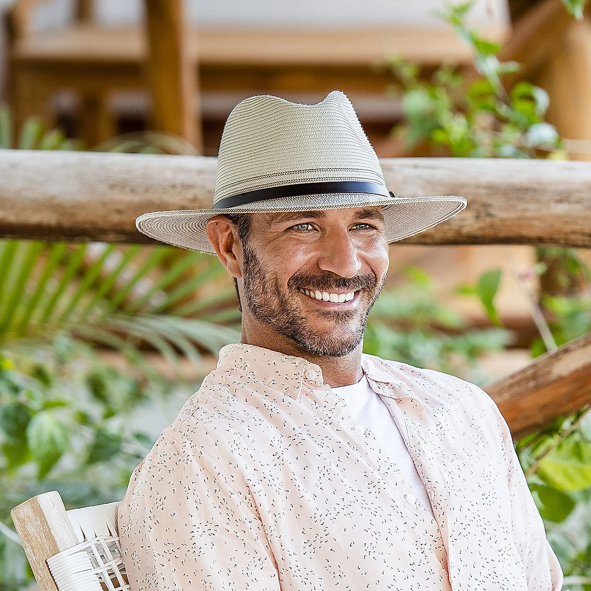 Wallaroo Hat Company Men’s Carter Fedora – UPF 50+ Sun Protection, Wide Brim, Packable Design and Adjustable Sizing – Sun-Smart Hat for Resort, Travel and Outdoor Events (Large/X-Large, Ivory/Stone)