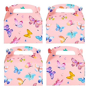 24Pcs Butterfly Party Gift Treat Box, Butterfly Party Goodie Candy Box Kraft Treat Paper Boxes for Butterfly Themed Birthday Party Supplies