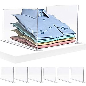 Sorbus Acrylic Adhesive Shelf Divider Organizers, w/Self Adhesive Tape, Great for Closet Organization, Clothes, Linens, Purse Separators, Kitchen Cabinets, Bedroom, 6-Pack, Clear (11x1x8)