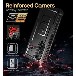 Dexnor Shielder Series Case for Samsung Galaxy Z Fold 4(2022), Military-Grade Shockproof Rugged Bumper Case Cover with Built-in Screen Protector & Kickstand,Black