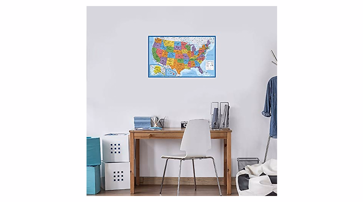 Get an Updated Laminated USA Wall Map - 18"x29" - Made in USA