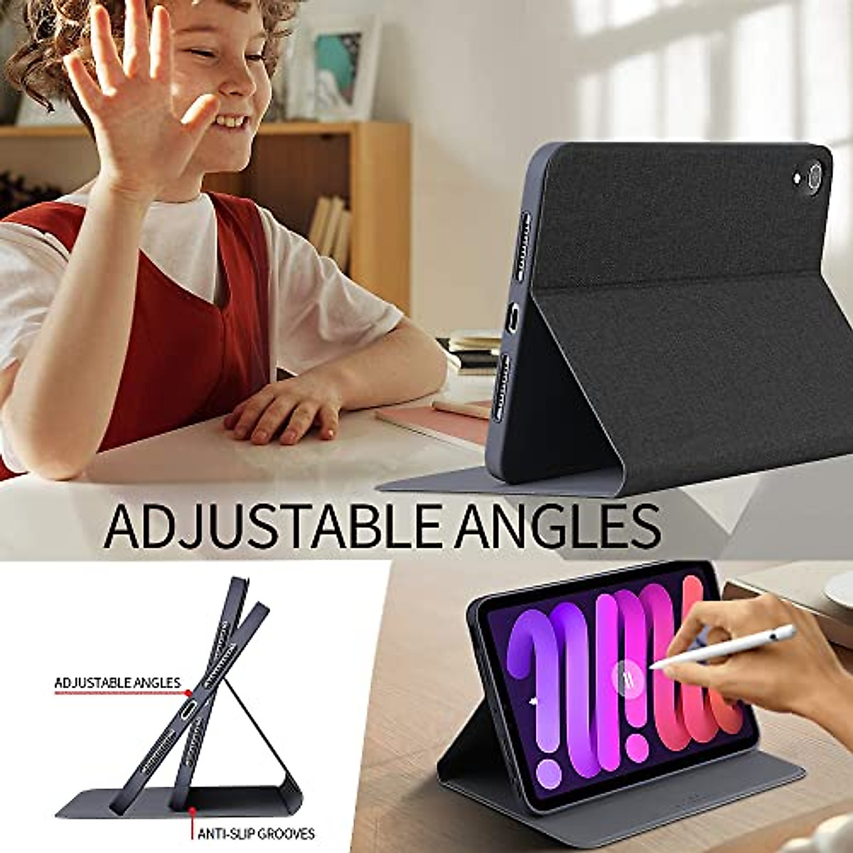 X-level New iPad Mini 6 Case 2021 (6th Generation) Lightweight Slim Protective with Soft TPU Back Stand Cover, Auto Wake/Sleep [Support iPad Pencil Charging] for iPad Mini 6 8.3 Inch