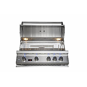 Bonfire 34-inch 4 Burner Built-in Propane Gas Grill with Rear Infrared Burner and Rotisserie Kit for Outdoor Kitchen BBQ Island, 304 Stainless Steel, CBB4-LP