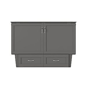 AFI Monroe Full Size Murphy Bed Chest with Mattress, Storage, & Built-in Charger in Grey