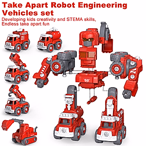 TOYABI Toys for 4-8 Year Olds 5-in-1 Fire Truck Transforming Robot Set - Take Apart Robot Firetruck STEM Toy for Boys and Girls - Ideal Christmas or Birthday Gift for Kids Ages 4 and Up