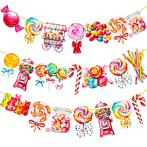 Candyland Lollipop Party Banners 3Pcs Candyland Party Decorations Candy Themed Birthday Party Banner Decorations for Candyland Baby Shower Supplies