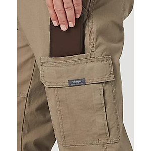 Men's Wrangler Relaxed Fit Flex Cargo Pants Barley Hidden Tech Pocket Straight Leg Flat Front (34x30)