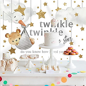 Rsuuinu Twinkle Twinkle Little Star Backdrop Baby Bear Gold Stars Clouds Baby Shower Birthday Newborn Photography Background Baby Kids Wall Decorations Party Banner Supplies Photo Booth Props 7x5ft