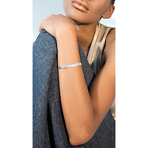 Miabella 925 Sterling Silver Italian 6-Strand Diamond-Cut 7mm Braided Herringbone Chain Bracelet for Women, 925 Italy (Length 7.25 Inches)