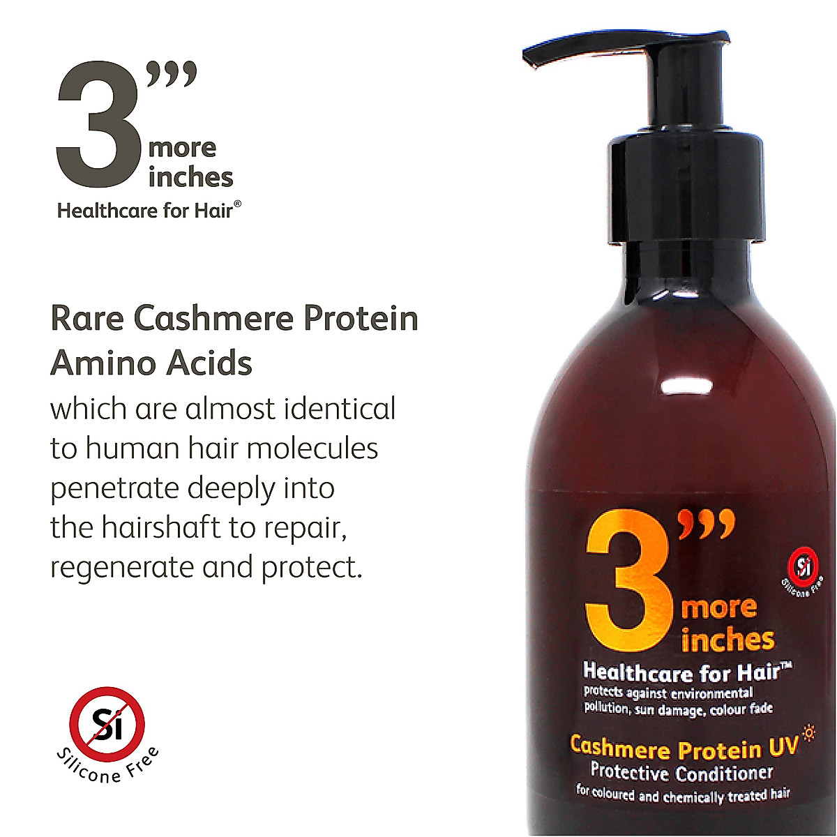 3'''More Inches Cashmere Protein UV Protective Conditioner 250ml - Restoring & Strengthening Conditioner - Color Protective- Silicone Free - With Protein Amino Acids - Hair Care by Michael Van Clarke