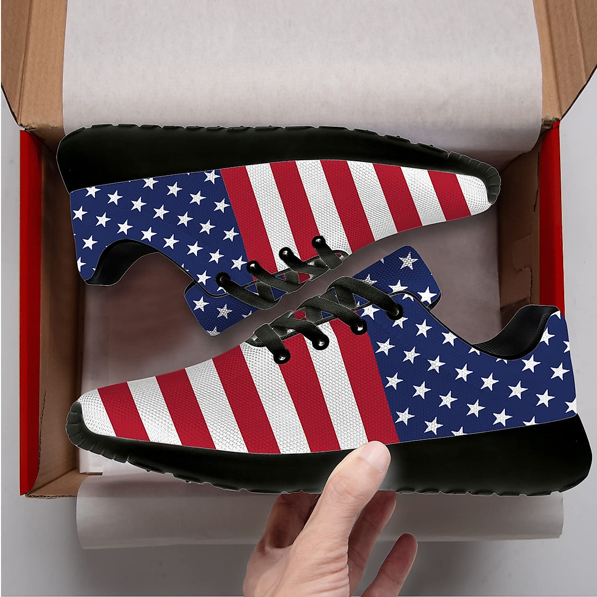 vogiant American Flag Shoes Mens Womens Running Shoes White Red Blue Patriotic Tennis Shoes Sneakers Gifts for 4th of July,Size 7.5