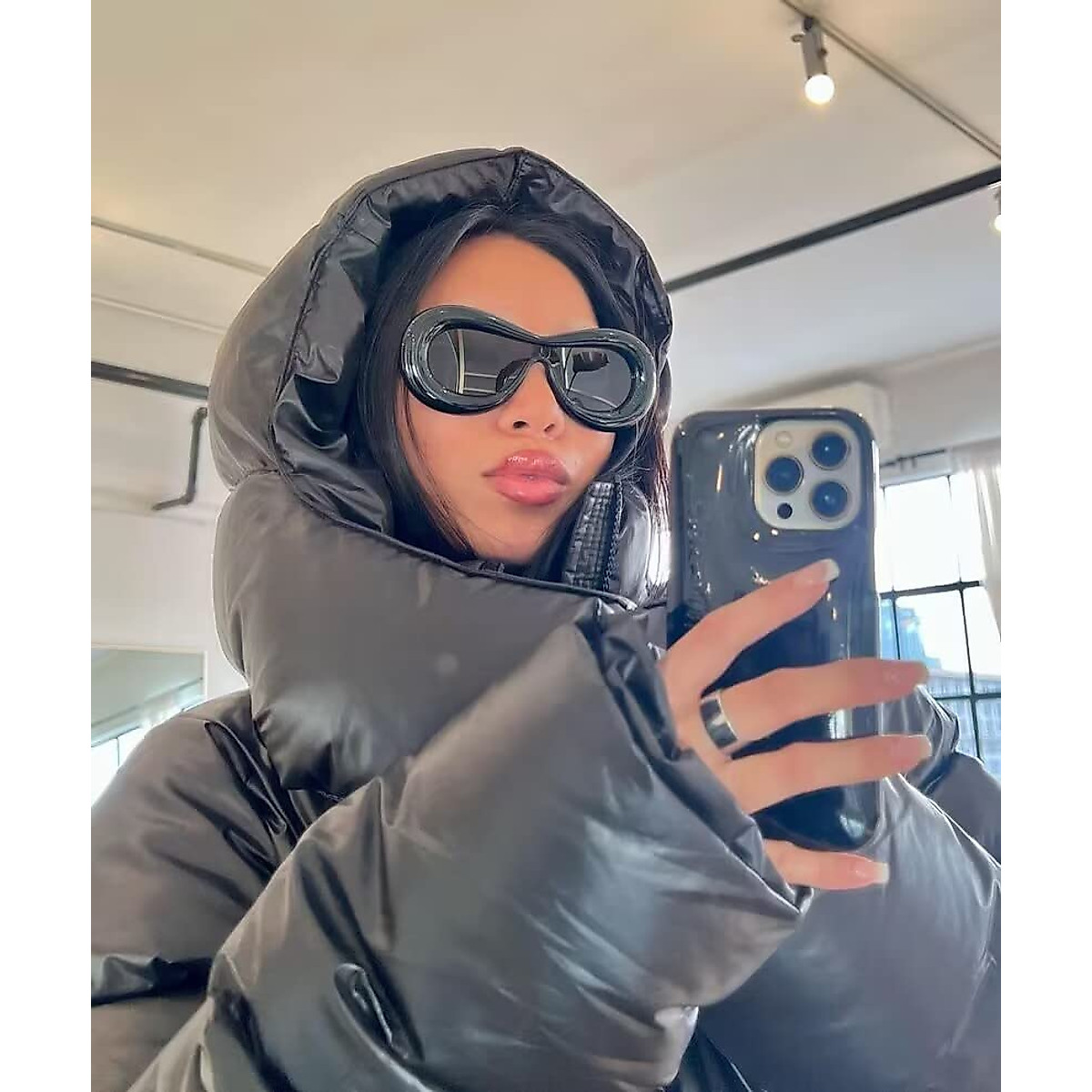 FEISEDY Oversized Inflated Oval Sunglasses for Women Men Fashion Thick Frame Y2K Glasses Funny Aesthetic Shades B9088 (Black, 60MM)