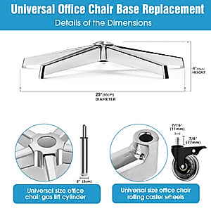 Loodmeo Heavy Duty Office Chair Base Replacement Kit, 3300lbs, 27" Split Removable Universal fit (Prismatic Chair Base Silver)