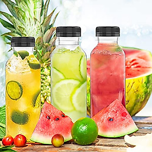 12 Oz Plastic Juice Bottles Empty Clear Containers with Tamper Proof Lids for Juice, Milk and Other Beverage, 4 Pcs