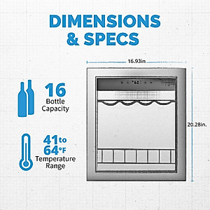 NewAir Compact Wine Cooler Refrigerator | 16 Bottle Capacity | Freestanding/Built-in Countertop Wine Cellar in Stainless Steel with UV Protected Glass Door NWC016SS00
