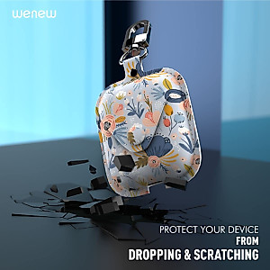 wenew Leather Case for AirPods 1 & 2, AirPods 2 case with snap Closure AirPods Leathe case for Women with Clip (Blue)