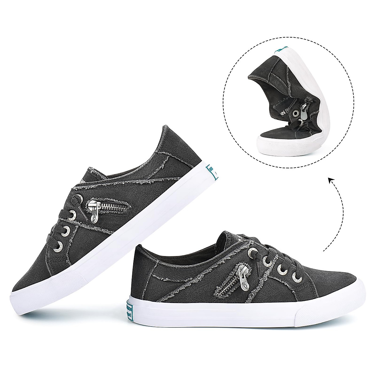 JENN ARDOR Women's Fashion Slip on Sneakers Tennis Shoes Non Slip Casual Canvas Shoes for Women Comfortable Walking Shoes Low Top Sneakers Flats with Zipper