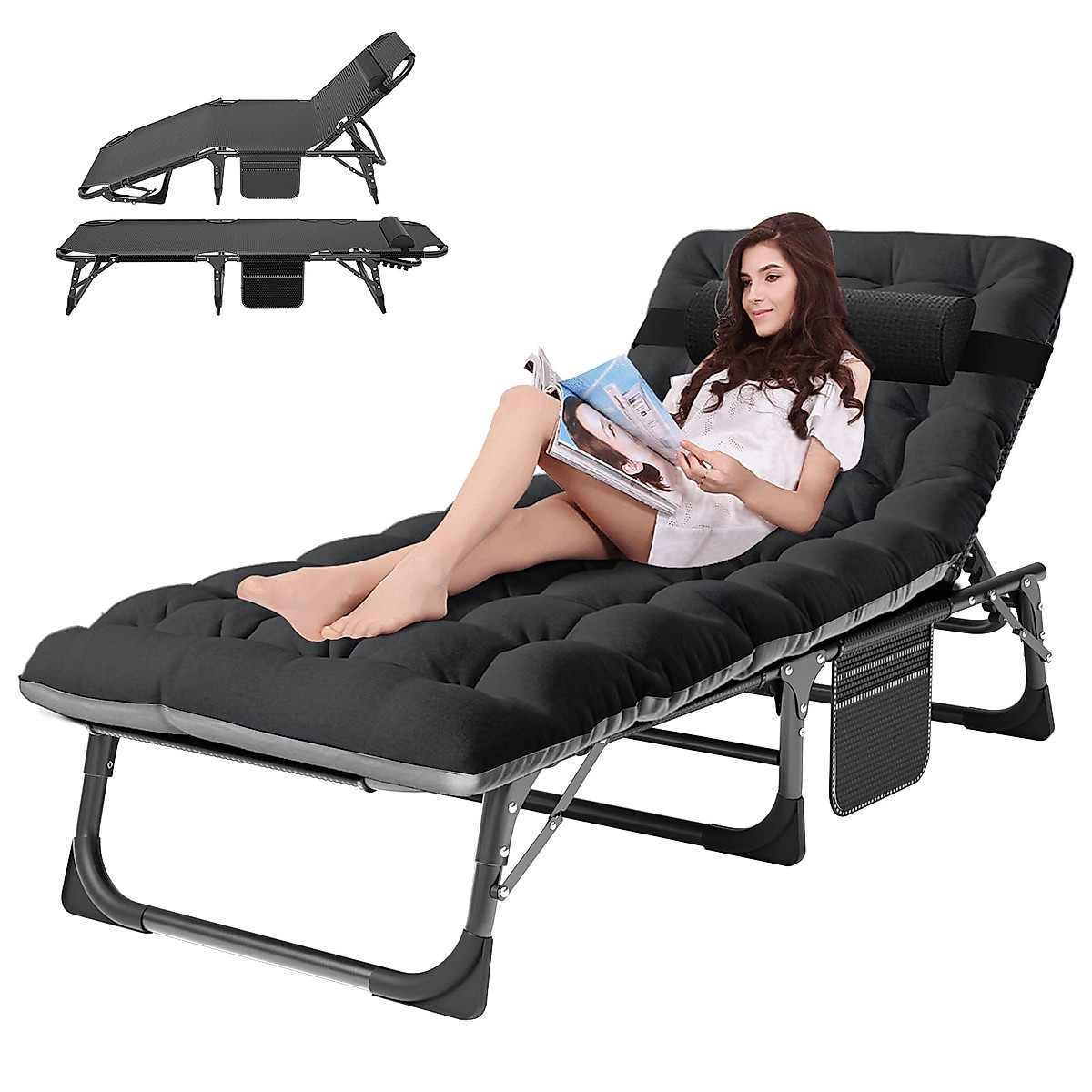 ABORON Heavy Duty Tanning Chair,Outdoor 5-Position Folding Chaise Lounge Chair with Pad,Portable Beach Lounge Chair for Outdoor Sunbathing Patio Pool Lawn Deck Poolside