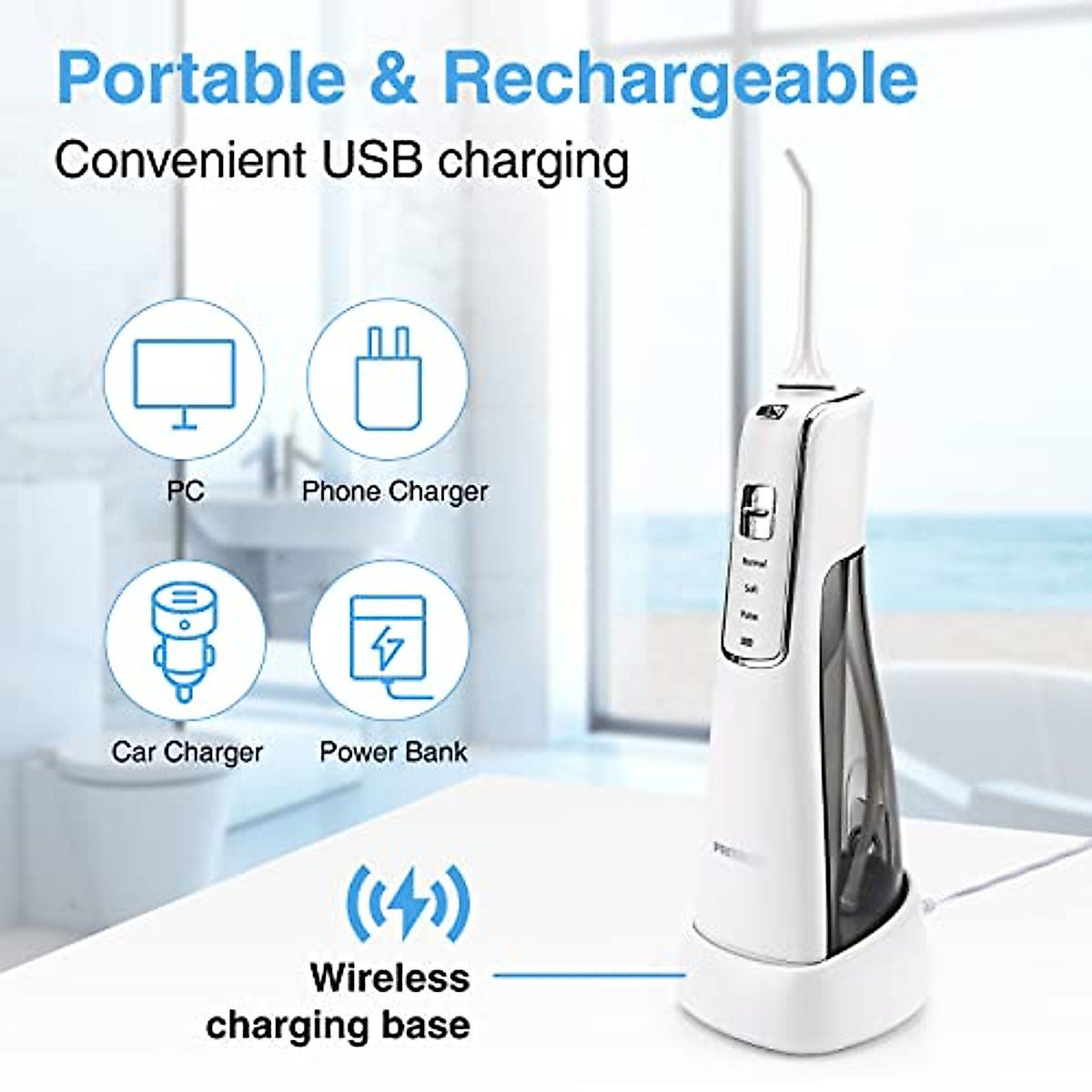 Water Flosser Cordless Teeth Cleaner - Pritech Professional Oral Irrigator Dental Calculus Remover for Travel & Home, Braces & Bridges Care, Tartar Scraper Plaque Remover for Teeth…