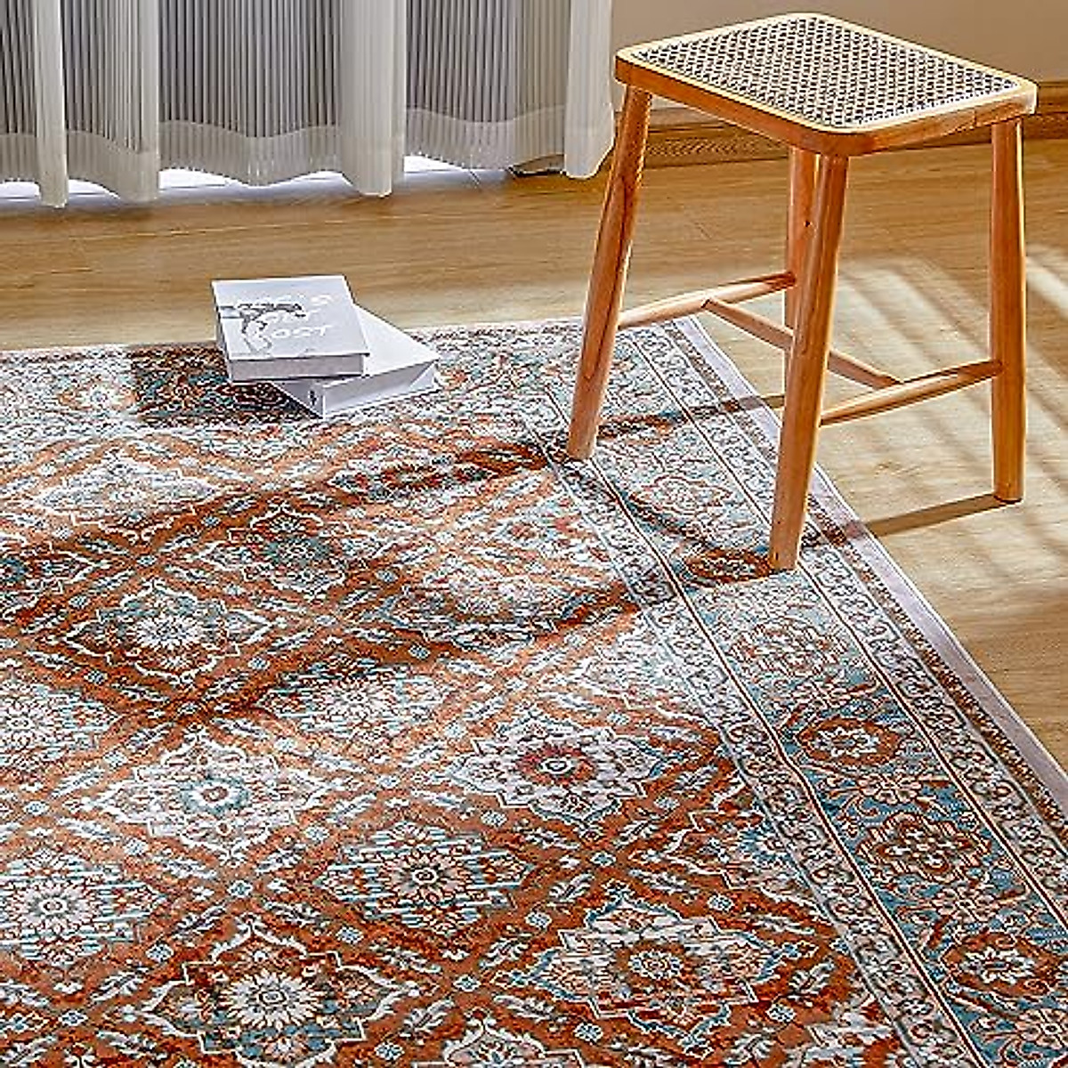 Boho Vintage Area Rug - 5x7 Large Persian Washable Living Room Rug Ultra-Thin Non-Slip Non-Shedding Print Floor Carpet for Bedroom Home