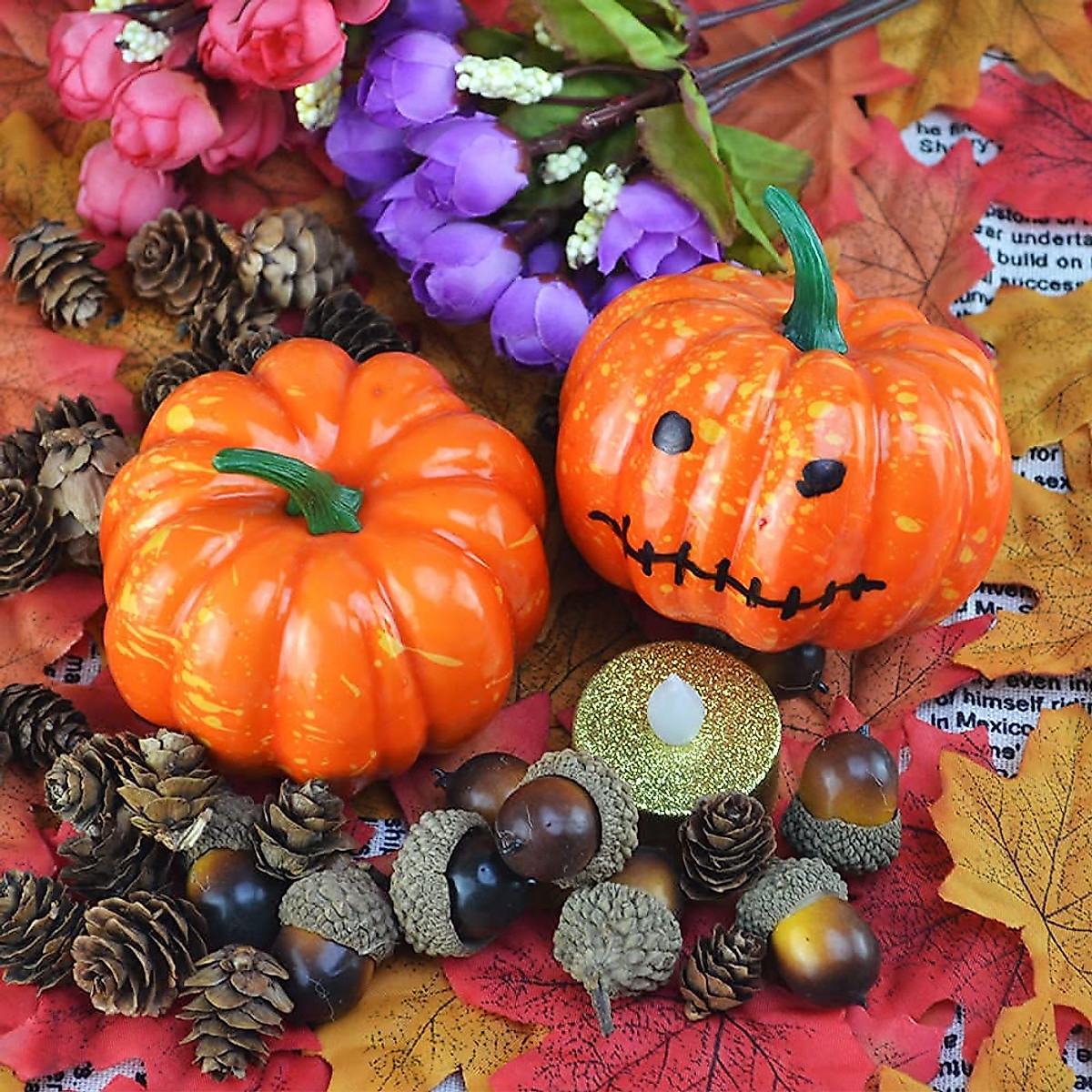 JEDFORE Fake Fruit Home House Kitchen Decoration Artificial Lifelike Simulation Mini Pumpkins Halloween Thanksgiving Day House Decoration - Set of 10 - Orange