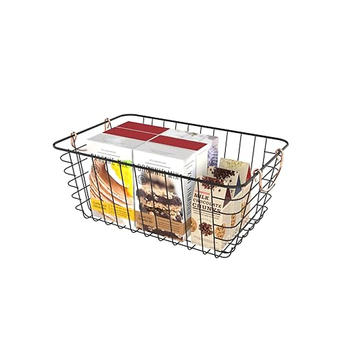 Better Houseware Copper Handled Wire Baskets – Sleek Copper Handles and Black Finish - Large