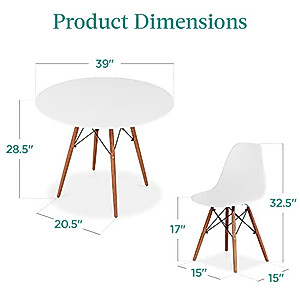Best Choice Products 5-Piece Dining Set, Compact Mid-Century Modern Table & Chair Set for Home, Apartment w/ 4 Chairs, Plastic Seats, Wooden Legs, Metal Frame - Brown/White
