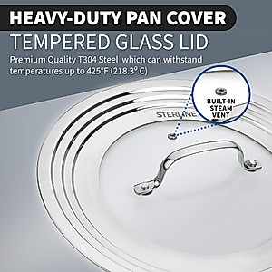 Sterline Small Universal Lid,Fits 5,8 Inch Cookware,Tempered Glass Top with Steam Vent for Pots, Pan, and Cast Iron Skillets,Stainless Steel Replacement Pot Lid for Kitchen Organizing, Space Saving
