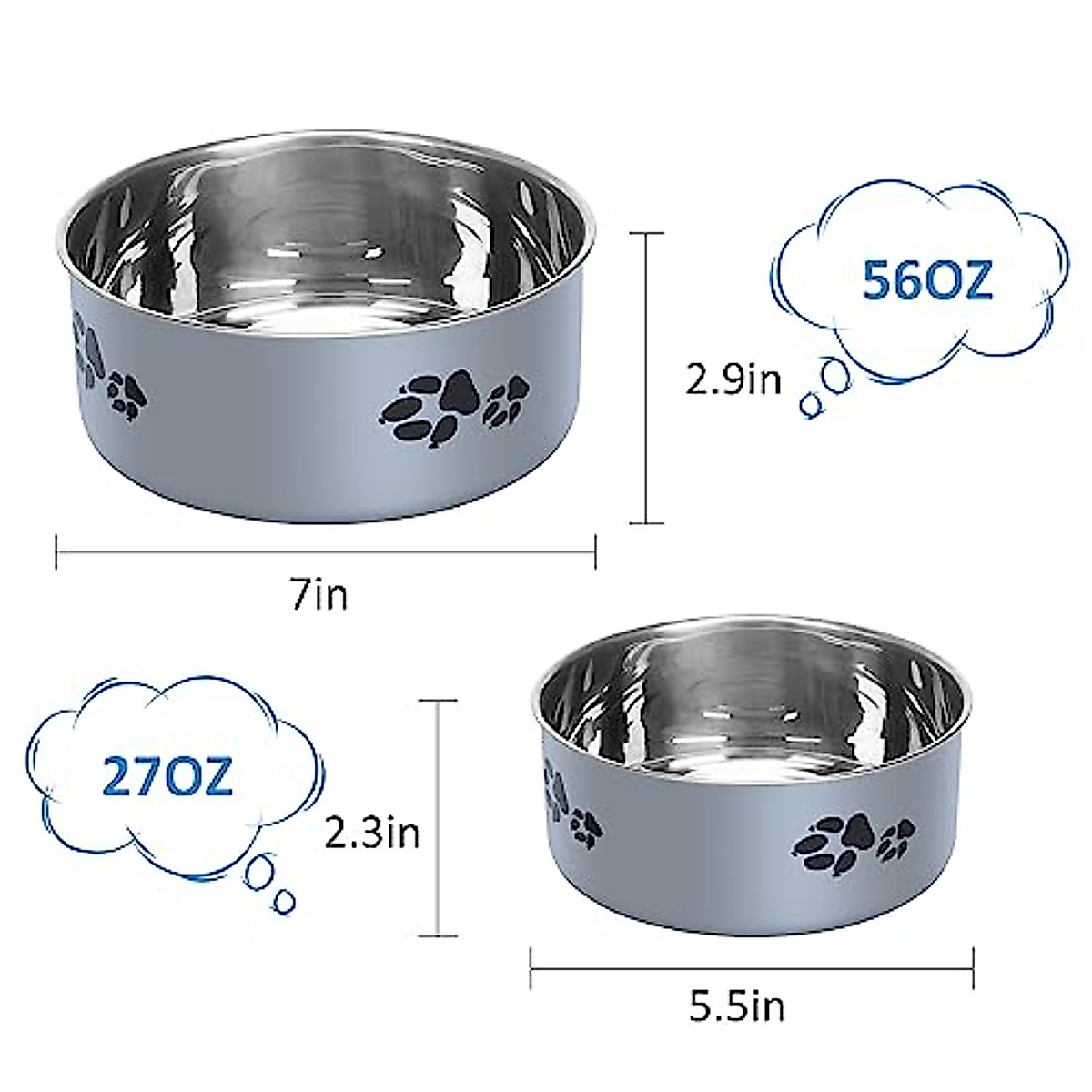 SubClap Kennel Water Bowl, No Spill and Detachable Dog Crate Water Food Bowl, Hanging Pet Cage Bowl with Clamp Holder, 2 Stainless Steel Pets Bowls for Medium Large Small Dogs & Cats