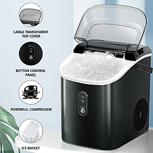 Nugget Countertop Ice Maker with Chewable Pellet Ice, Antarctic Star Portable Ice Machine Pebble Ice with Self-Cleaning, 34Lbs/24H, One Button Operation, for Kitchen, Home Stainless Steel Black
