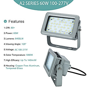 Sokply LED Explosion Proof Light UL844 Certified 60W 8400LM(240W HPS Eqv.), Class I Division II Hazardous Locations Luminaires Warehouse Lighting 100-277V, IP66 A2 Series