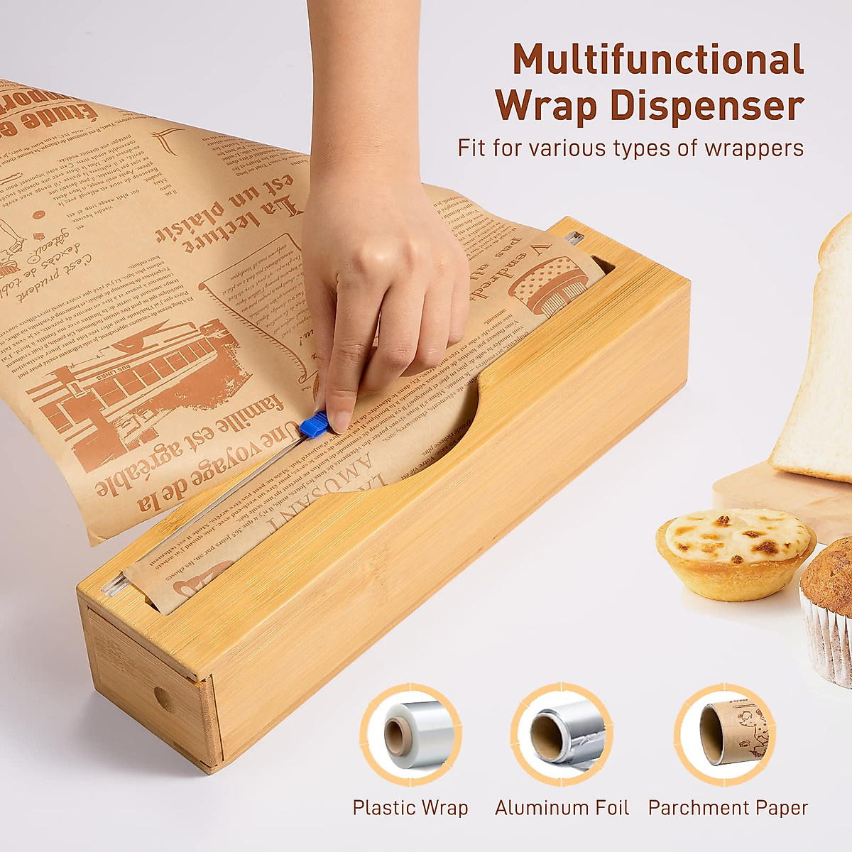 Delamu Ziplock Bag Organizer - 5 Separate Plastic Bag Organizers for Kitchen Drawer - Foil and Plastic Wrap Dispenser with Cutter 12" Roll, Baggie Organizer for Gallon, Quart, Snack, Sandwich Bags